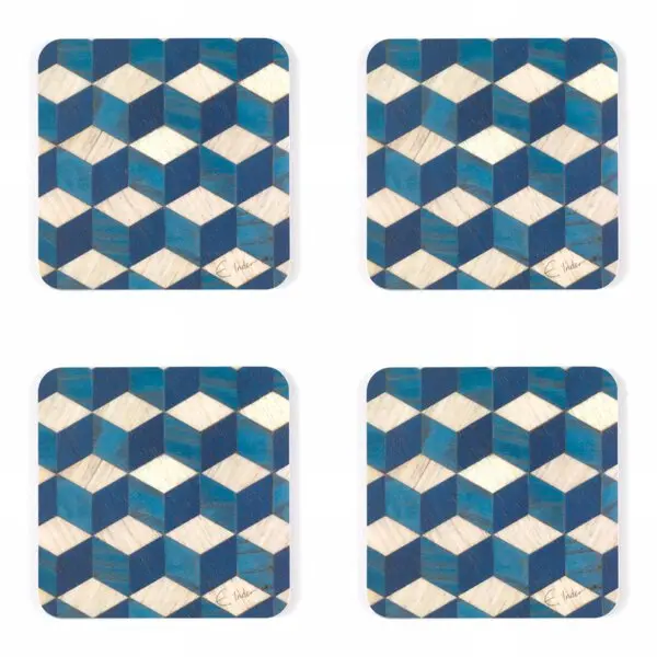 E. INDER DESIGNS Neutrals Four Coasters In Deep S. Mid Century Modern Padstow Range. Heat Proof Melamine