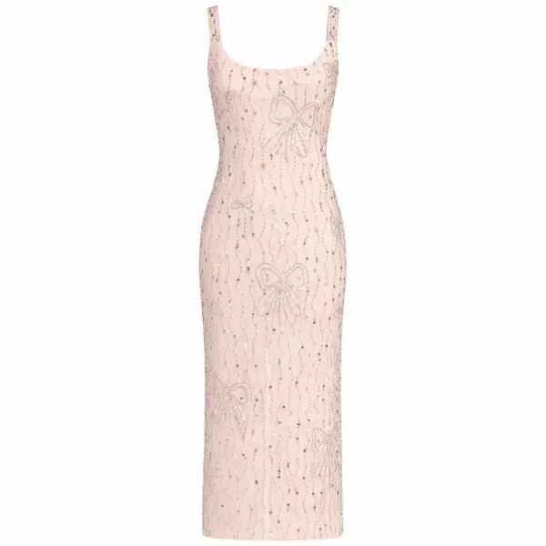 Mac Duggal Scoop Neck Embellished Dress With Bow Detail - Pink
