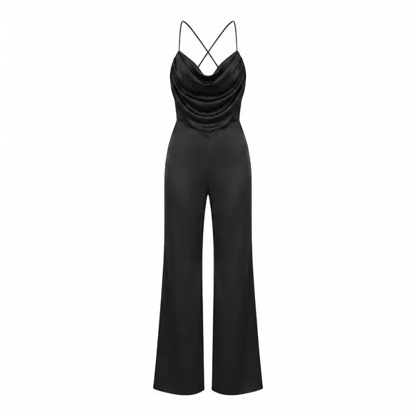 NOMI FAME Dawn Draped Cowl Neck Jumpsuit - Black