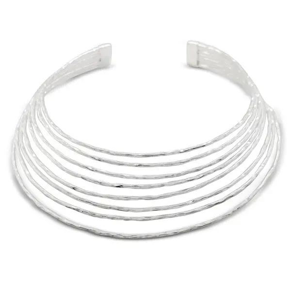GEM BAZAAR JEWELLERY Sterling Plated Brass Collar Necklace And Cuff Set - Silver