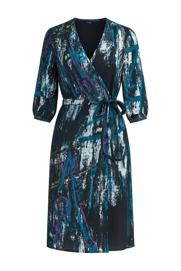 CONQUISTA Print Wrap Dress - Blue