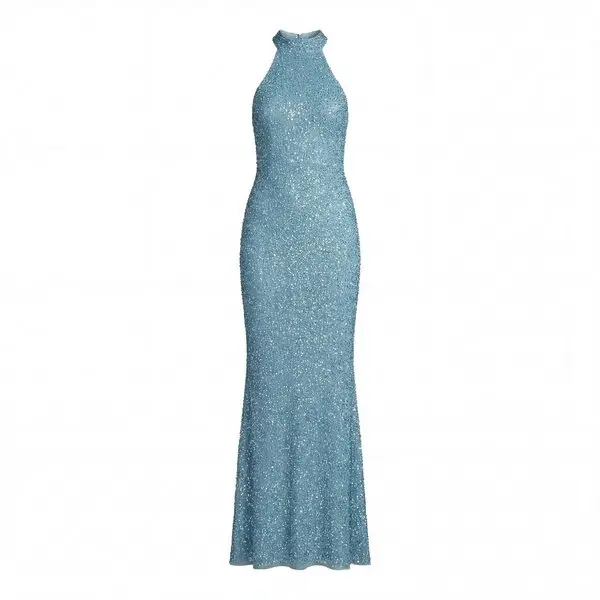 Mac Duggal Embellished Halter Neck Open Back Column Gown