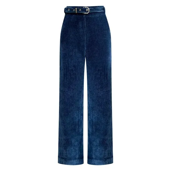WHY MARY Odessa Stretch Corduroy High Waisted Pants - Blue
