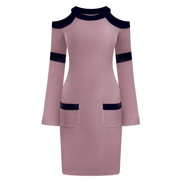 WHY MARY Serena Wool Knit Cold Shoulder Dress - Pink
