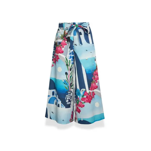PICK HAPPY Santorini Limited Edition Flowy Cotton Pants - Blue/white