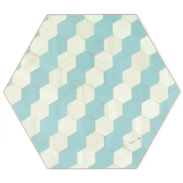 E. INDER DESIGNS Four Small Placemats Hexagonal Light Design. Heat Proof Melamine. Please Measure Plate Before Purchasing