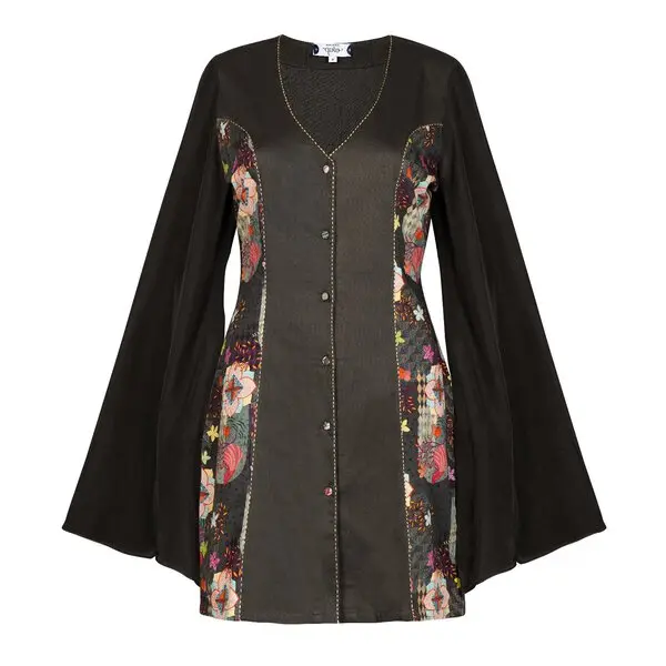 MAISON QALA Ash Solstice Dress With Kantha Embroidery