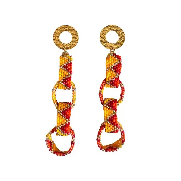 ILIANA ARRAZOLA Beaded Link Drop Earrings - Yellow/orange/red