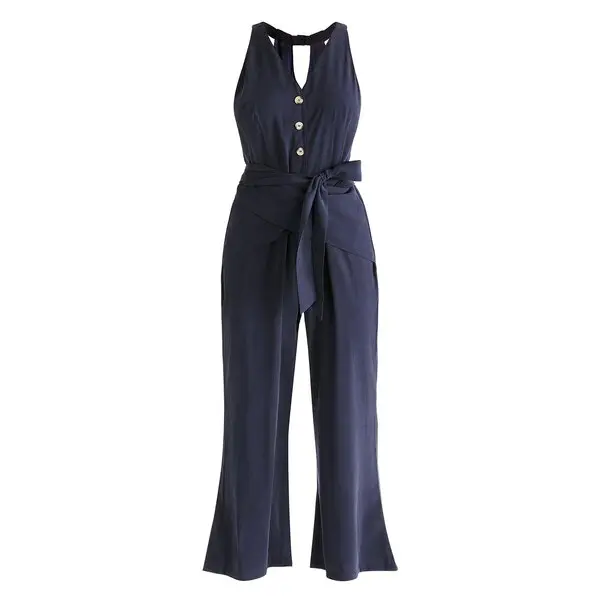 PAISIE Navy Waist Tie Jumpsuit