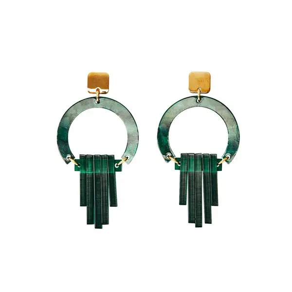 TOOLALLY Art Deco Chandelier Emerald & Pearl Earrings