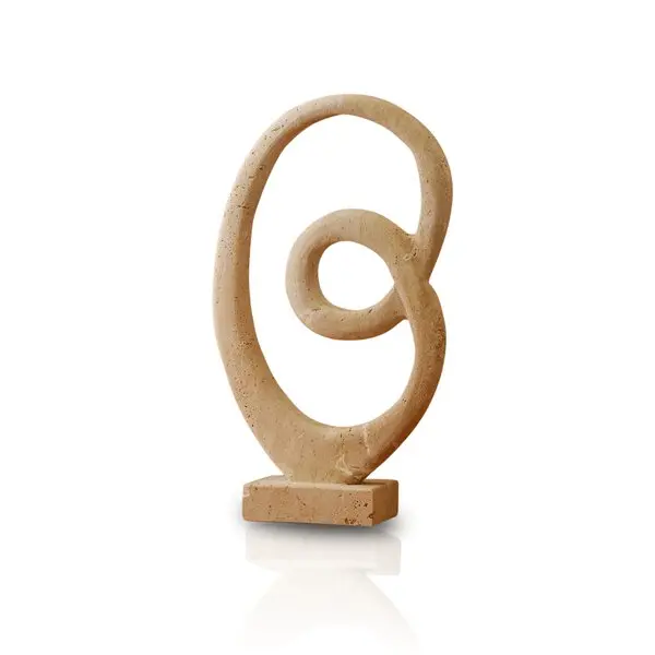 MARLETH Neutrals Elliptical Travertine Sculpture – Twisted Loop Form Abstract Art