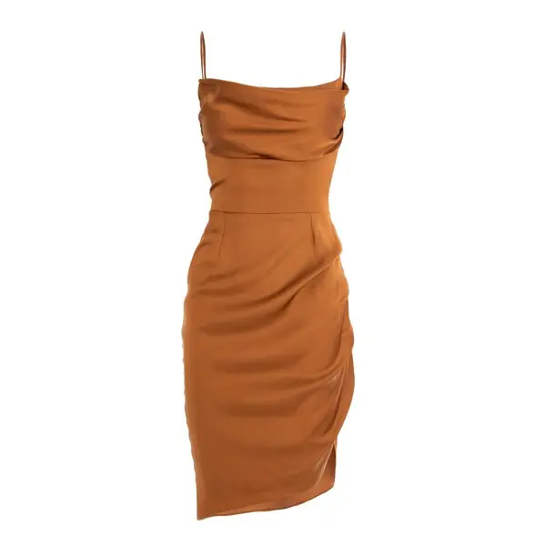 AVENUE N°29 Midi Slip Dress With Side Gathering