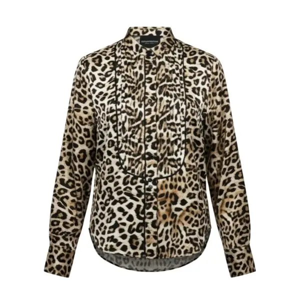 LINDSAY NICHOLAS NEW YORK Leopard Print Tuxedo Blouse