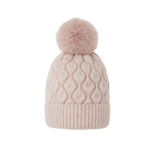 HORTONS ENGLAND Textured Cashmere Pom Pom Hat - Pink