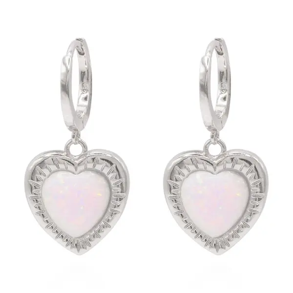 LUNA CHARLES Adore Opal Heart Huggies - Silver