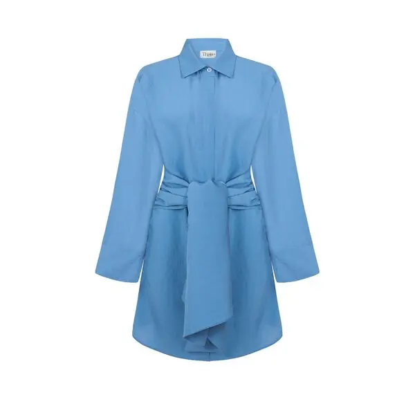 THISISU COLLECTION Verda Striped Tie-detail Shirt Dress - Blue