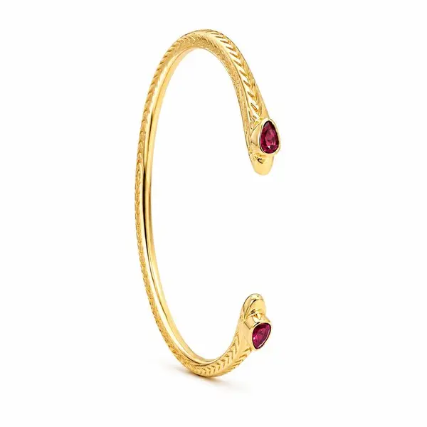 POUPETTENYC Double Head Snake Garnet Cuff - Gold