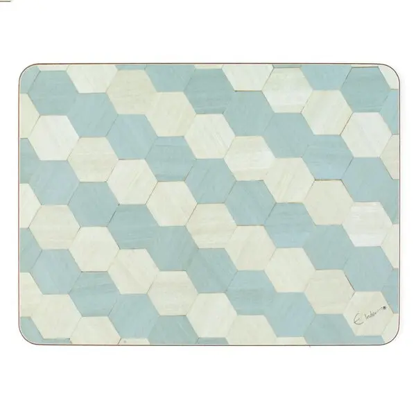 E. INDER DESIGNS Blue / Grey Four Table Mats Set In Light Blues And Grey Geometric Design. Heat Proof Melamine Surface. U K Measure Plate Before Buying - Blue/grey