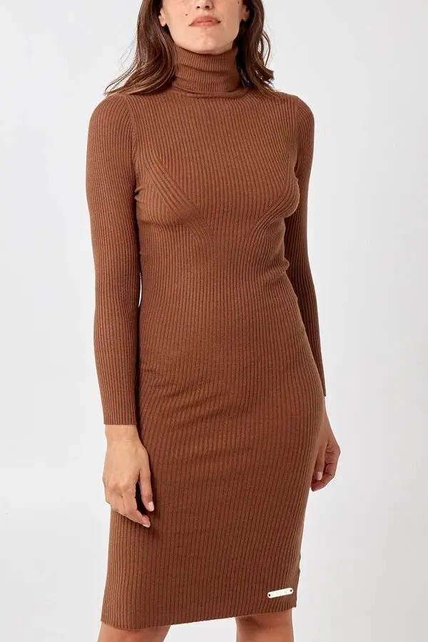 HORTONS ENGLAND Fairford Ribbed Knit Dress - Brown