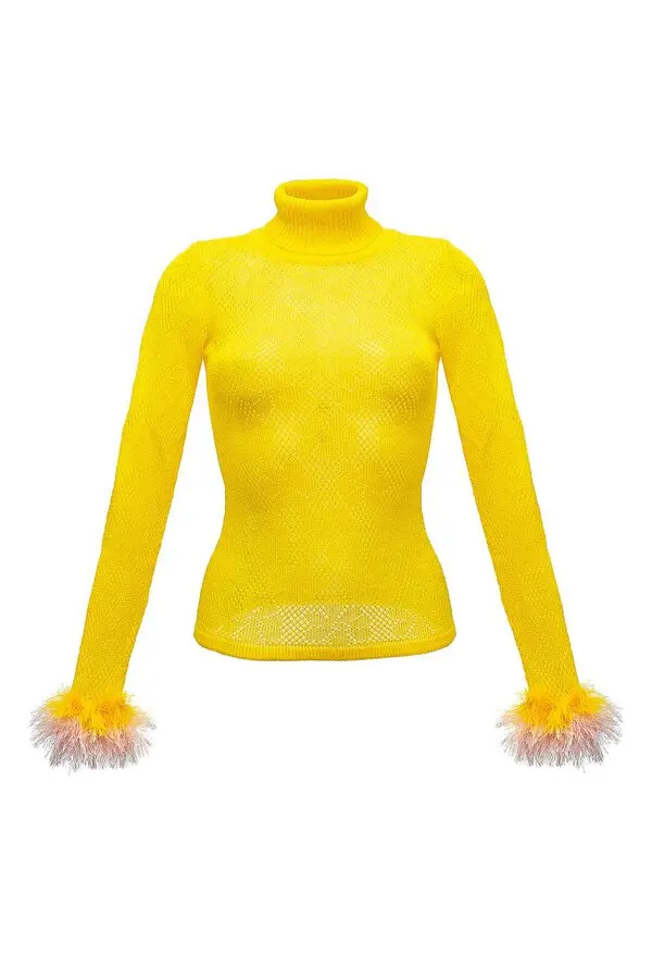 ANDREEVA Handmade Knit Turtleneck With Ruffle Detailing