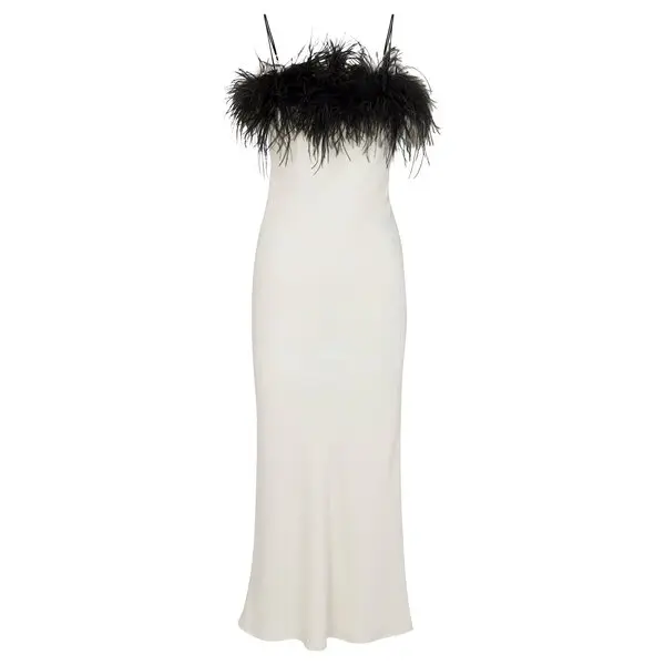 DELFI COLLECTIVE Feather Embellished Satin Gown