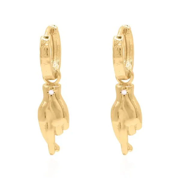 LUNA CHARLES Faye Fingers Crossed Huggie Hoop Earrings With Pave Detail