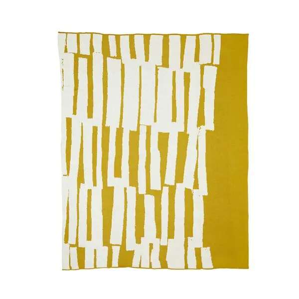 In2green Cotton Sustainable Knit Patterned Throw Blanket Scout Susy Pilgrim Waters - Gold