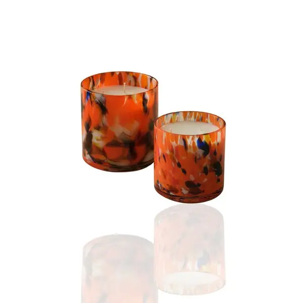 MARLETH Set Of Two Murano Hand-blown Tortoiseshell Glass Decorative Candle Holders - Yellow