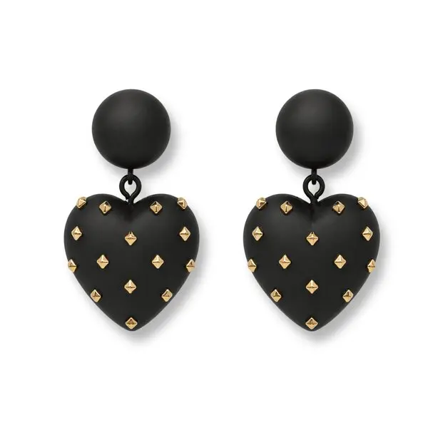 MICHAEL NASH JEWELRY Lavinia Matte Resin Studded Heart Drop Earrings - Black