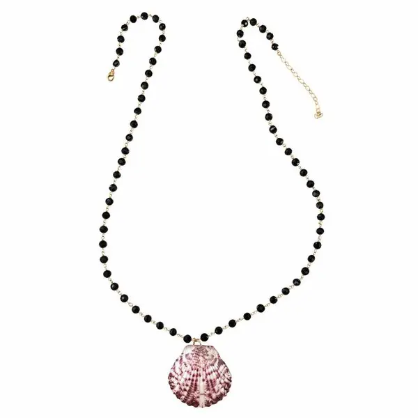 HEATHER HAWKINS Scallop Shell Coin Gemstone Necklace - Black