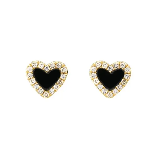KAMARIA Mini Diamond & Onyx Heart Stud Earrings