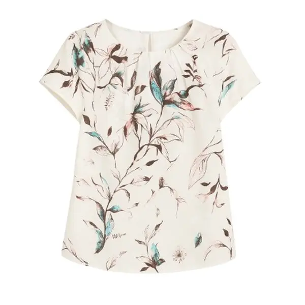 CONQUISTA Short Sleeve Satin Top With Pleat Detail - Pink