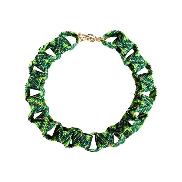 ILIANA ARRAZOLA Green And Gold Chunky Link Beaded Necklace - Green/gold/silver