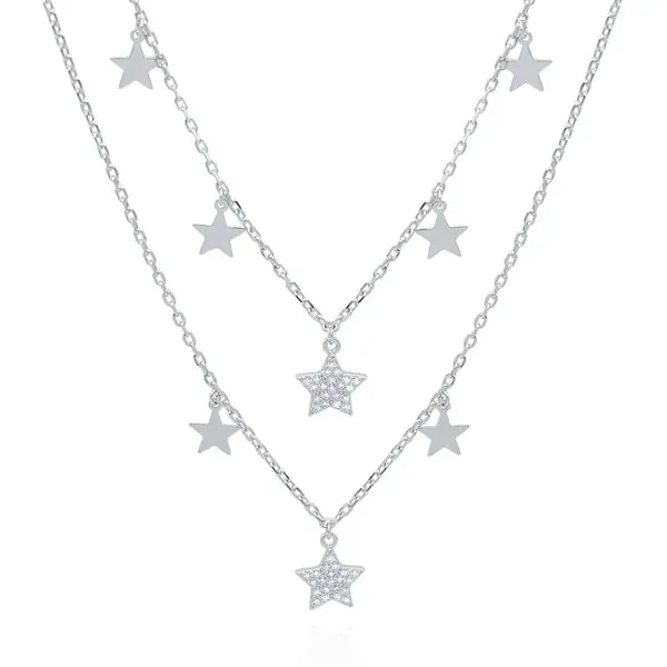 LUNA CHARLES Blake Double Row Star Necklace - Silver
