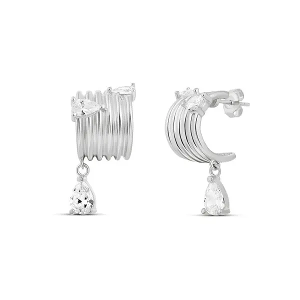 SHYMI Pear Drop Fluted Hoop Earrings - Silver