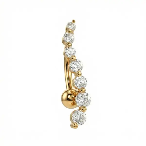 Zahav Jewelry 14k Yellow Graduated Cz Dangle Belly Ring