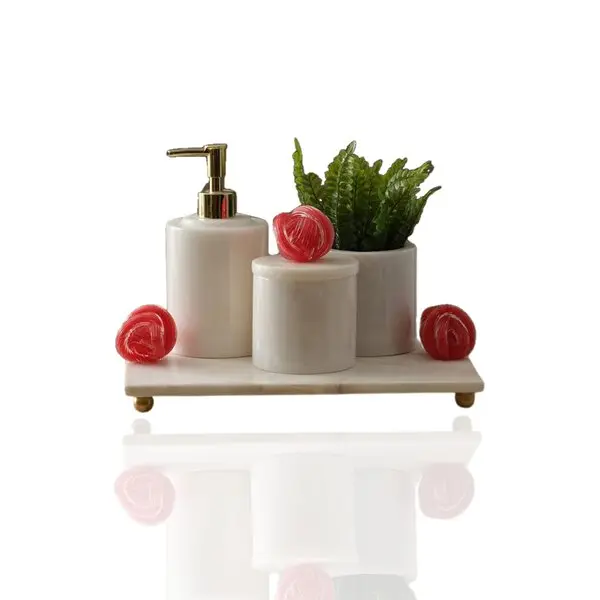 MARLETH White / Red Red Knot Marble Bathroom Set – Four Piece