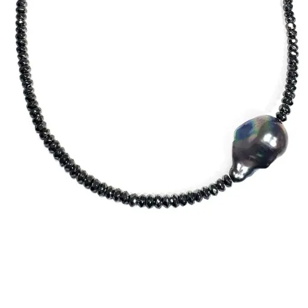 Rachel Nathan Mini Beaded Hematite & Peacock Pearl Necklace - Blue/purple