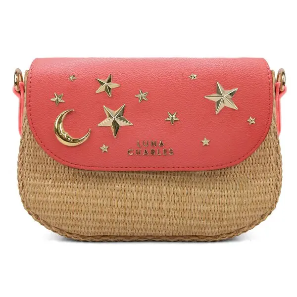 LUNA CHARLES Elena Star Studded Rattan Handbag - Pink