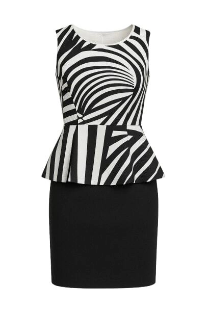 CONQUISTA Zebra Print Peplum Dress - Black