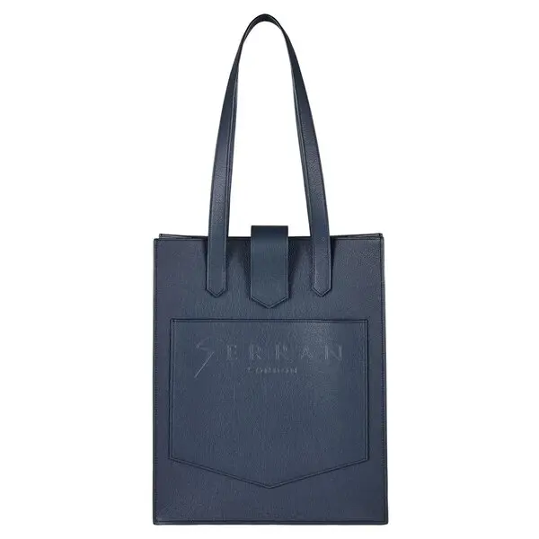 SERRAN LONDON Leather Tote Bag Navy