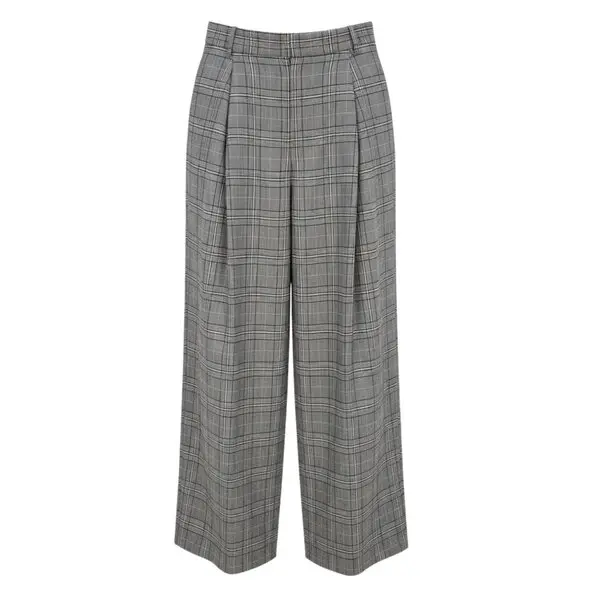 LINDSAY NICHOLAS NEW YORK Plaid Wide Leg Trousers