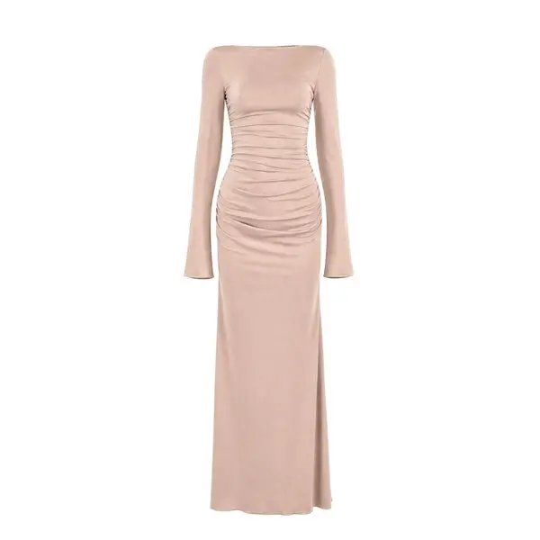 ALOMA STUDIO Lueur Maxi Jersey Dress Long Sleeve, Open Back - Gold