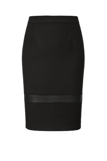 CONQUISTA Classic Straight Skirt With Faux Leather Hem Detail