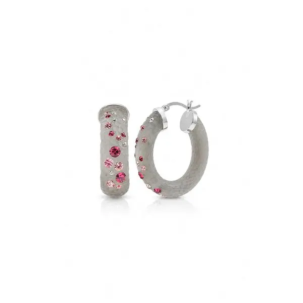 GOLD & HONEY Small Oval Confetti Hoop Earrings With Swarovski Crystals - Grey