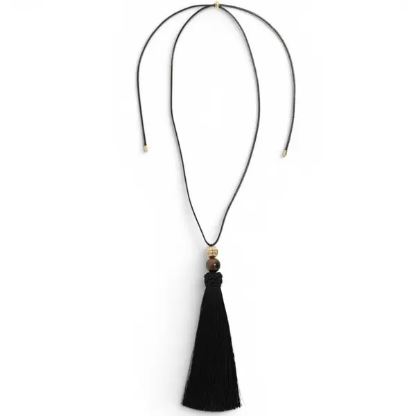 MISS CECILIA Sable Tassel Necklace With Tiger Eye Stone - Black