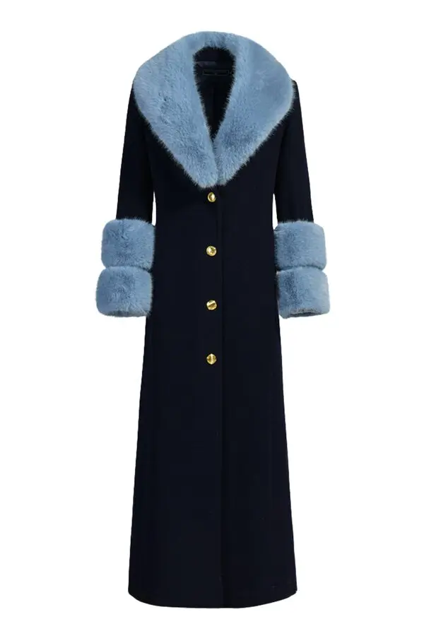 HORTONS ENGLAND Huntington Cashmere Blend Overcoat - Blue