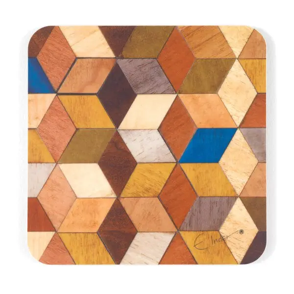 E. INDER DESIGNS Six Square Coasters In Warm Earthy Shades With A Pop Of . Heat Proof Melamine - Blue