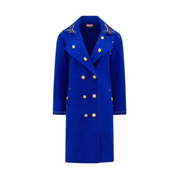 MAUI X LOLITA Ilya Indigo Wool Coat With Crystal Embellishments