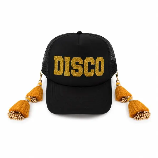 JULIA CLANCEY Disco Glitter Tassel Trucker Cap - Black
